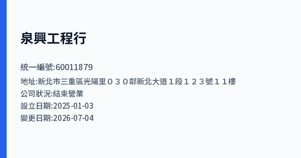 泉興工程行的照片-統編 60011879(新北市) 公司登記資料與營業項目詳細圖表