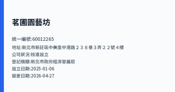 茗圃園藝坊的照片-統編 60012265(新北市) 公司登記資料與營業項目詳細圖表