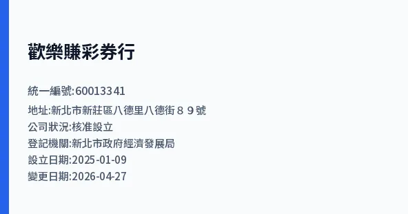 歡樂賺彩券行的照片-統編 60013341(新北市) 公司登記資料與營業項目詳細圖表
