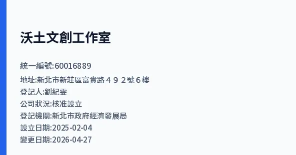 沃土文創工作室的照片-統編 60016889(新北市) 公司登記資料與營業項目詳細圖表