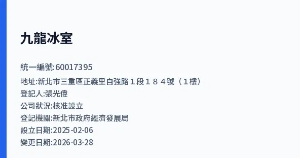九龍冰室的照片-統編 60017395(新北市) 公司登記資料與營業項目詳細圖表