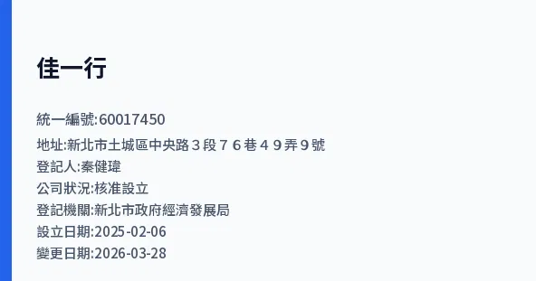 佳一行的照片-統編 60017450(新北市) 公司登記資料與營業項目詳細圖表