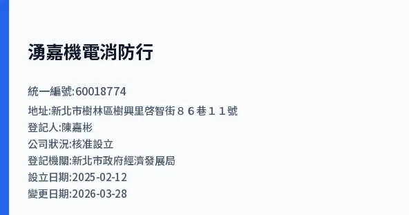 湧嘉機電消防行的照片-統編 60018774(新北市) 公司登記資料與營業項目詳細圖表