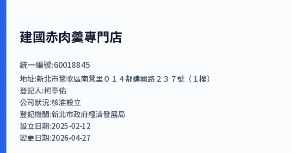 建國赤肉羹專門店的照片-統編 60018845(新北市) 公司登記資料與營業項目詳細圖表