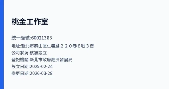 桃金工作室的照片-統編 60021383(新北市) 公司登記資料與營業項目詳細圖表