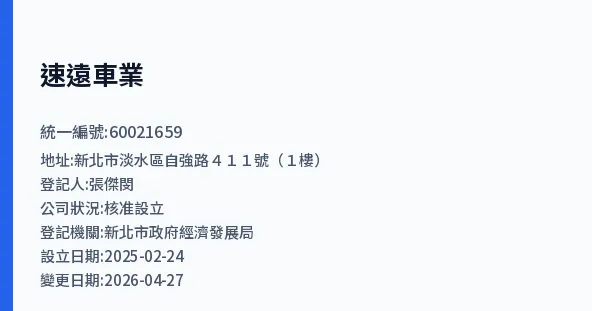 速遠車業的照片-統編 60021659(新北市) 公司登記資料與營業項目詳細圖表