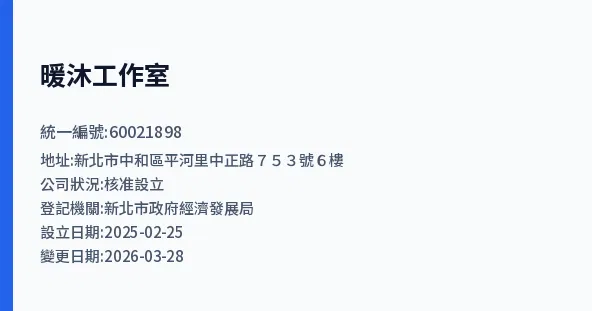 暖沐工作室的照片-統編 60021898(新北市) 公司登記資料與營業項目詳細圖表
