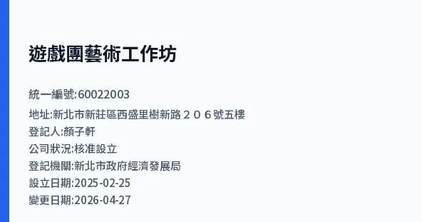 遊戲團藝術工作坊的照片-統編 60022003(新北市) 公司登記資料與營業項目詳細圖表