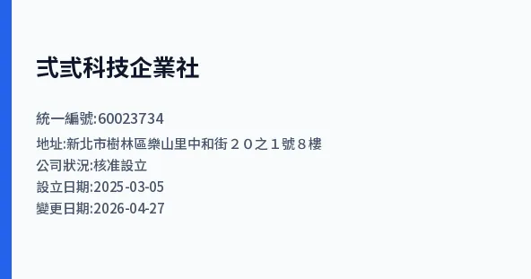 弍弎科技企業社的照片-統編 60023734(新北市) 公司登記資料與營業項目詳細圖表