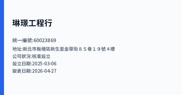 琳璟工程行的照片-統編 60023869(新北市) 公司登記資料與營業項目詳細圖表