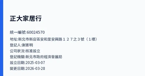 正大家居行的照片-統編 60024570(新北市) 公司登記資料與營業項目詳細圖表