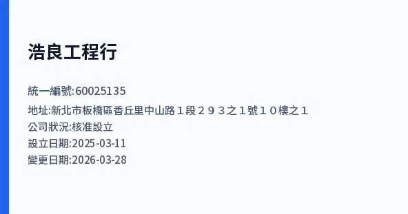 浩良工程行的照片-統編 60025135(新北市) 公司登記資料與營業項目詳細圖表