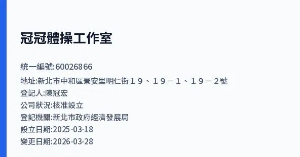 冠冠體操工作室的照片-統編 60026866(新北市) 公司登記資料與營業項目詳細圖表