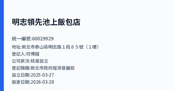 明志領先池上飯包店的照片-統編 60029929(新北市) 公司登記資料與營業項目詳細圖表