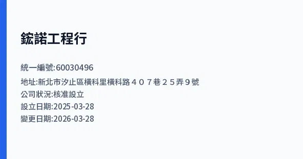 鋐諾工程行的照片-統編 60030496(新北市) 公司登記資料與營業項目詳細圖表