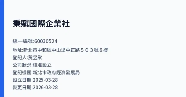 秉賦國際企業社的照片-統編 60030524(新北市) 公司登記資料與營業項目詳細圖表