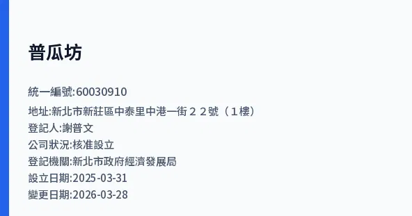 普瓜坊的照片-統編 60030910(新北市) 公司登記資料與營業項目詳細圖表