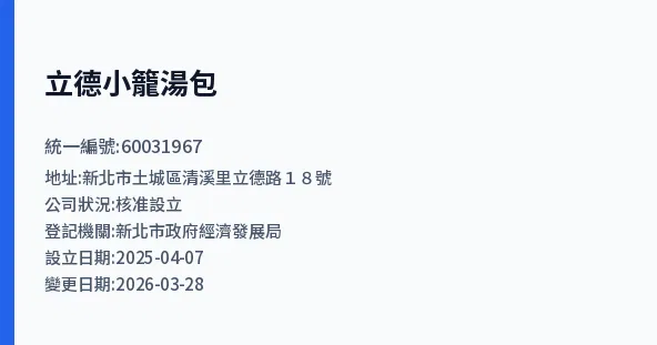 立德小籠湯包的照片-統編 60031967(新北市) 公司登記資料與營業項目詳細圖表