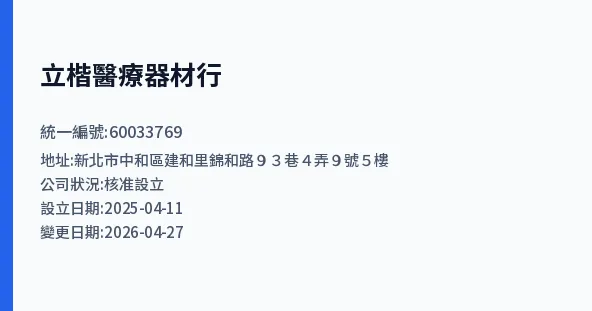 立楷醫療器材行的照片-統編 60033769(新北市) 公司登記資料與營業項目詳細圖表
