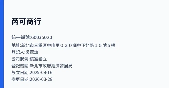 芮可商行的照片-統編 60035020(新北市) 公司登記資料與營業項目詳細圖表
