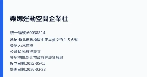 樂嫄運動空間企業社的照片-統編 60038814(新北市) 公司登記資料與營業項目詳細圖表