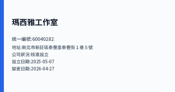 瑪西雅工作室的照片-統編 60040282(新北市) 公司登記資料與營業項目詳細圖表