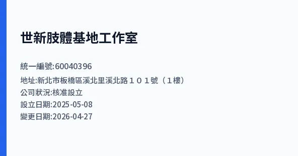 世新肢體基地工作室的照片-統編 60040396(新北市) 公司登記資料與營業項目詳細圖表