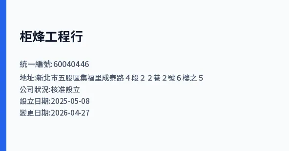 柜烽工程行的照片-統編 60040446(新北市) 公司登記資料與營業項目詳細圖表