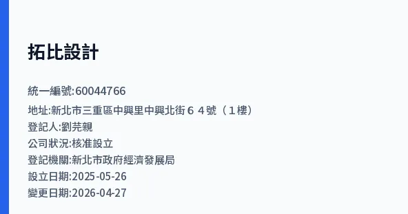 拓比設計的照片-統編 60044766(新北市) 公司登記資料與營業項目詳細圖表
