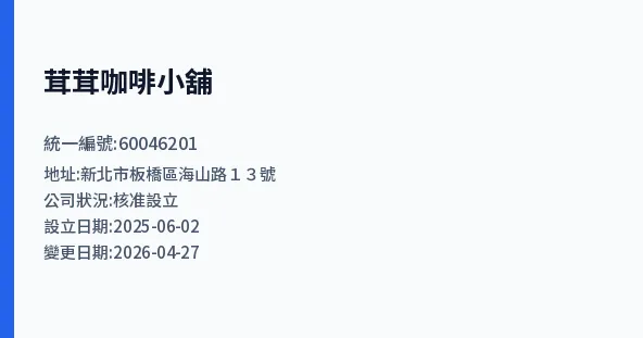 茸茸咖啡小舖的照片-統編 60046201(新北市) 公司登記資料與營業項目詳細圖表