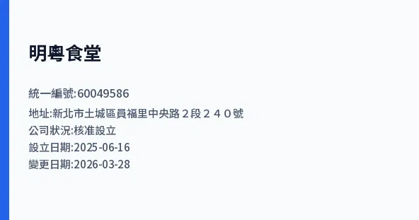 明粵食堂的照片-統編 60049586(新北市) 公司登記資料與營業項目詳細圖表