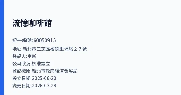流憶咖啡館的照片-統編 60050915(新北市) 公司登記資料與營業項目詳細圖表