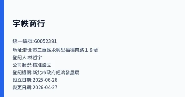 宇帙商行的照片-統編 60052391(新北市) 公司登記資料與營業項目詳細圖表