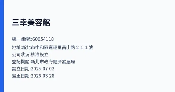 三幸美容館的照片-統編 60054118(新北市) 公司登記資料與營業項目詳細圖表