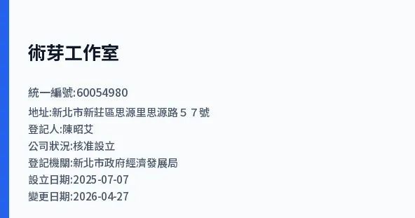 術芽工作室的照片-統編 60054980(新北市) 公司登記資料與營業項目詳細圖表