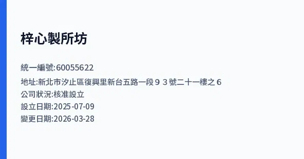 梓心製所坊的照片-統編 60055622(新北市) 公司登記資料與營業項目詳細圖表