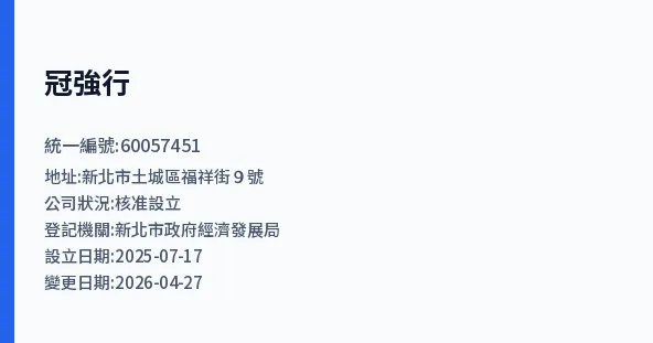 冠強行的照片-統編 60057451(新北市) 公司登記資料與營業項目詳細圖表