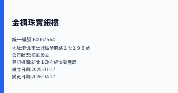 金楓珠寶銀樓的照片-統編 60057564(新北市) 公司登記資料與營業項目詳細圖表