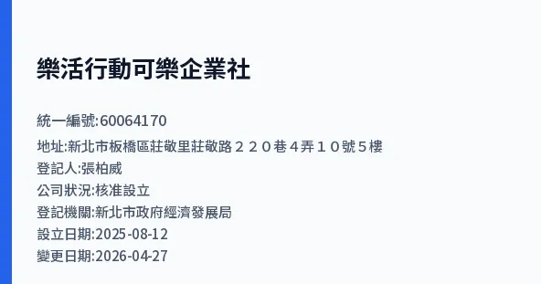 樂活行動可樂企業社的照片-統編 60064170(新北市) 公司登記資料與營業項目詳細圖表