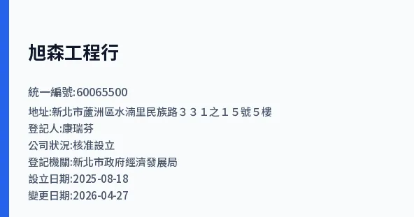 旭森工程行的照片-統編 60065500(新北市) 公司登記資料與營業項目詳細圖表