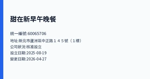 甜在新早午晚餐的照片-統編 60065706(新北市) 公司登記資料與營業項目詳細圖表