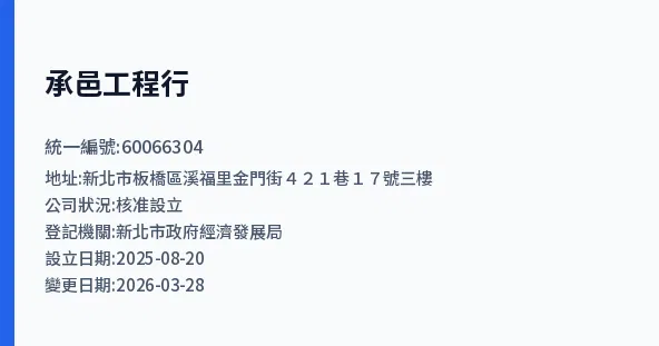 承邑工程行的照片-統編 60066304(新北市) 公司登記資料與營業項目詳細圖表