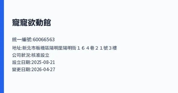 寵寵欲動館的照片-統編 60066563(新北市) 公司登記資料與營業項目詳細圖表