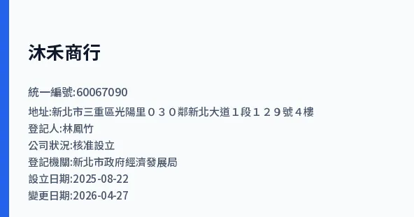 沐禾商行的照片-統編 60067090(新北市) 公司登記資料與營業項目詳細圖表