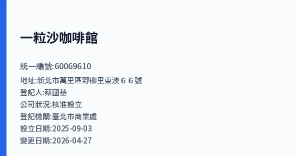 一粒沙咖啡館的照片-統編 60069610(新北市) 公司登記資料與營業項目詳細圖表