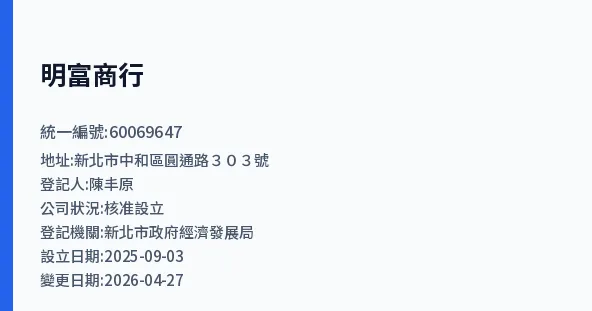 明富商行的照片-統編 60069647(新北市) 公司登記資料與營業項目詳細圖表