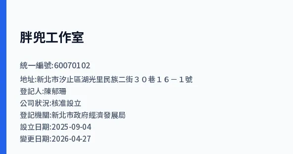 胖兜工作室的照片-統編 60070102(新北市) 公司登記資料與營業項目詳細圖表
