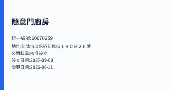 隨意門廚房的照片-統編 60070659(新北市) 公司登記資料與營業項目詳細圖表