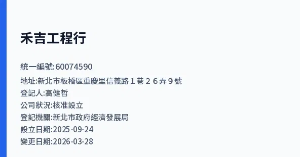 禾吉工程行的照片-統編 60074590(新北市) 公司登記資料與營業項目詳細圖表