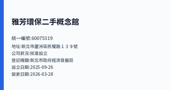 雅芳環保二手概念館的照片-統編 60075319(新北市) 公司登記資料與營業項目詳細圖表